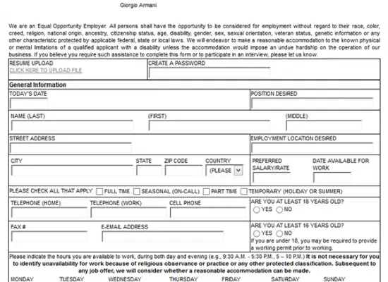Armani Exchange Job Application & Careers