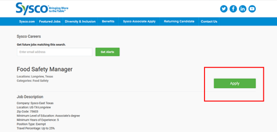 Sysco Job Application & Careers