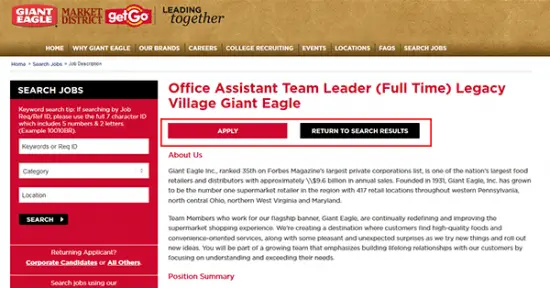 Giant Eagle Job Application & Careers