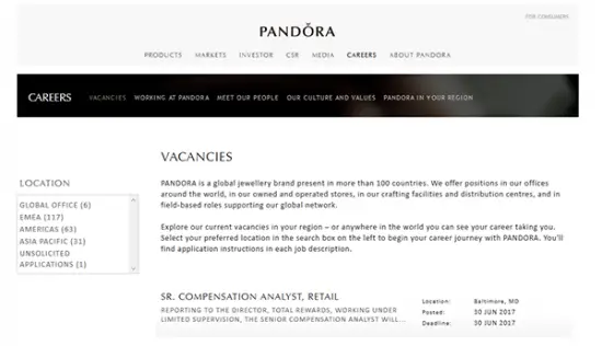 Pandora Jewelry Job Application & Careers