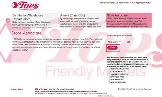 Tops Friendly Markets Job Application & Careers
